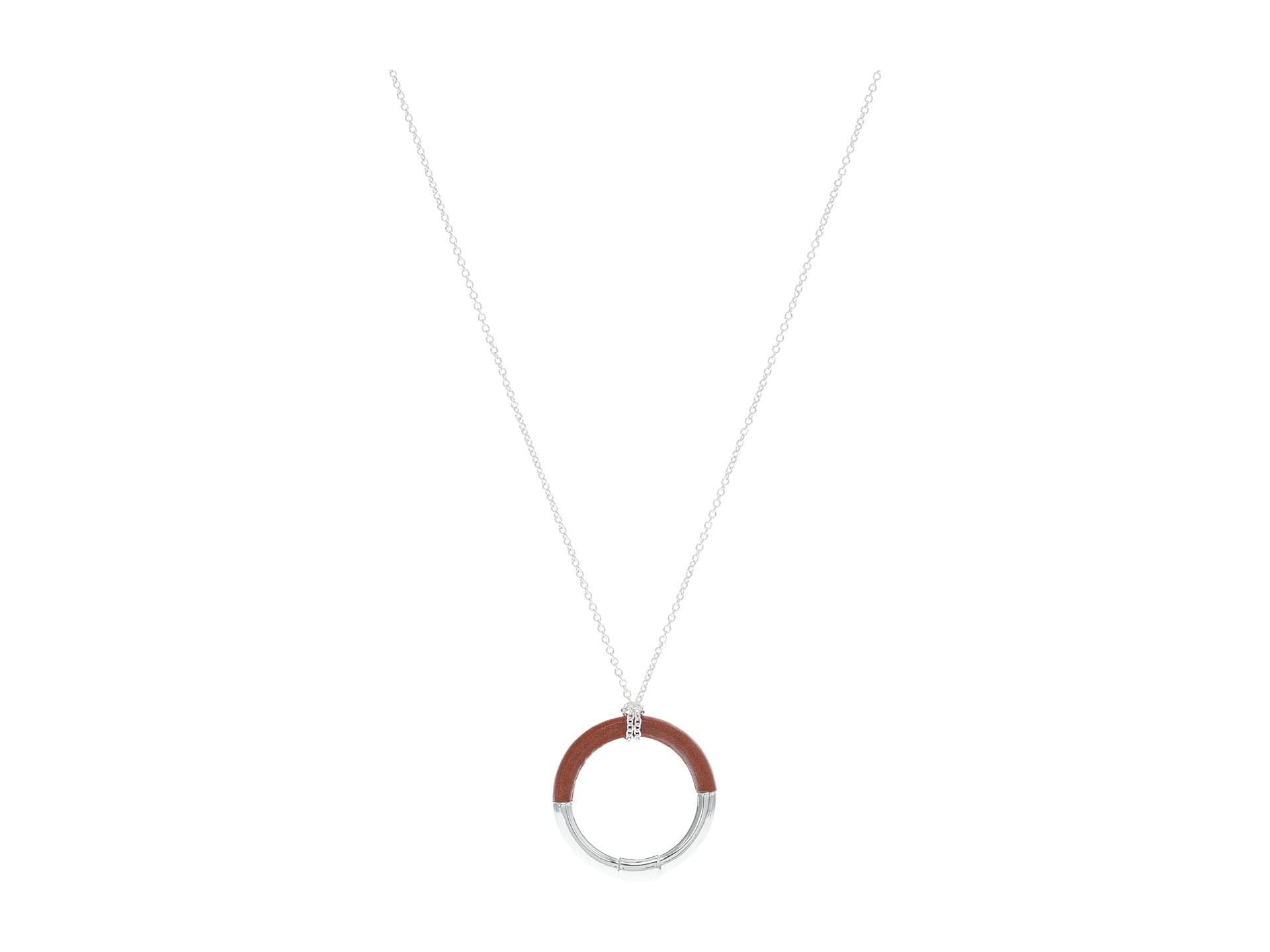 Lauren Ralph Lauren LRL Logo Leather Ring Pendant Silver/Brown Leather One Size