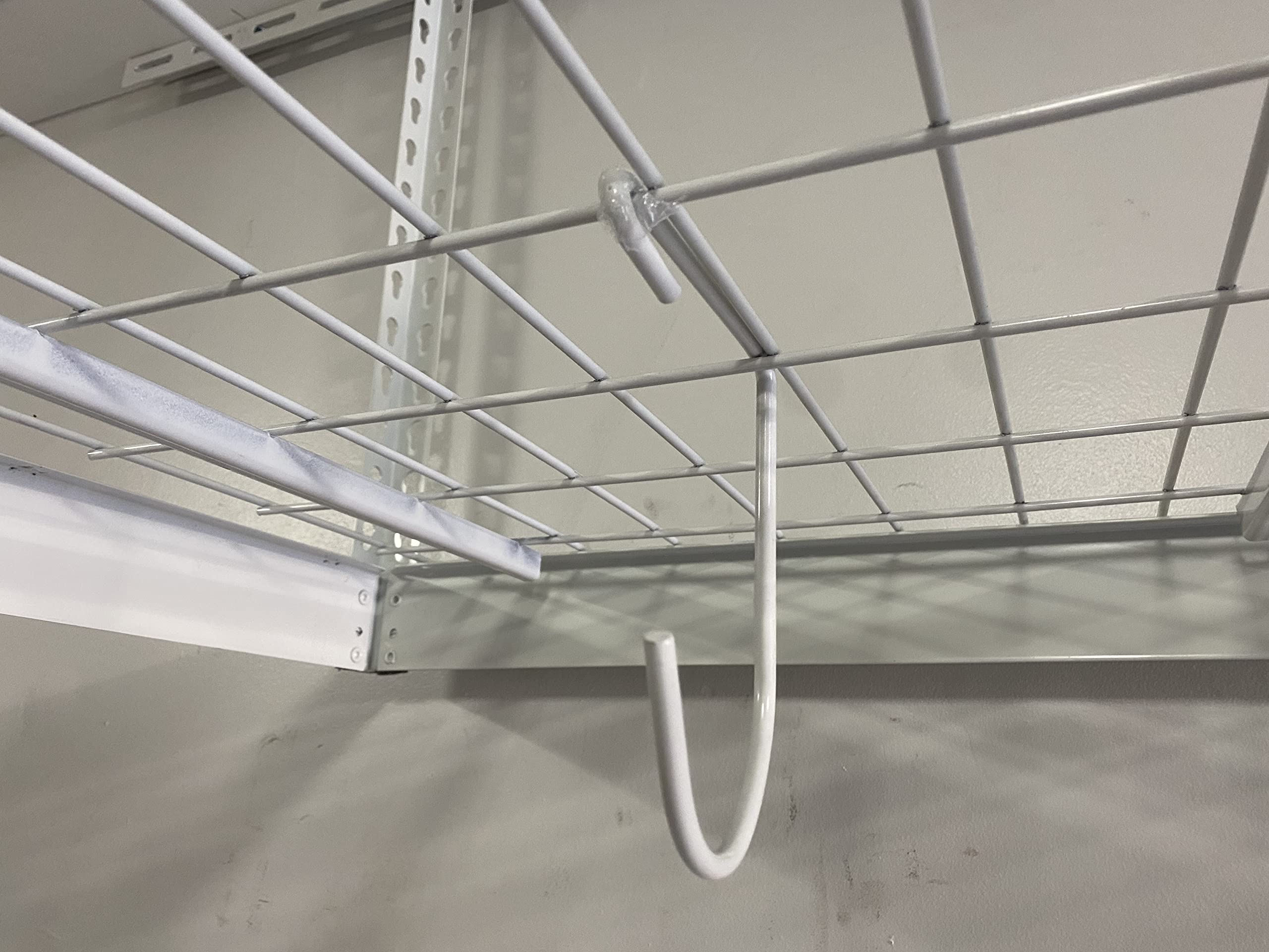 RACK YOUR GARAGE Overhead Rack Hooks for Hanging from Ceiling Rack and Wall Shelving Deck, Heavy Duty Bike Hooks - White (Set of 4)