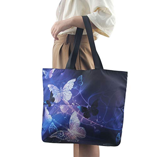 Tote Bags Travel Beach Totes Bag Shopping Zippered for Women Foldable Waterproof Overnight Handbag (Flying butterfly)