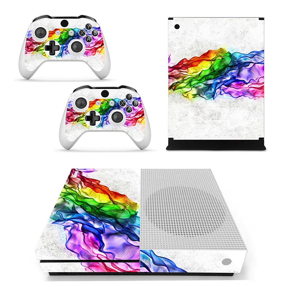 FOTTCZ Vinyl Skin for Xbox One Slim Console & Controllers Only, Sticker Decorate and Protect Equipment Surface, Rainbow Watercolors