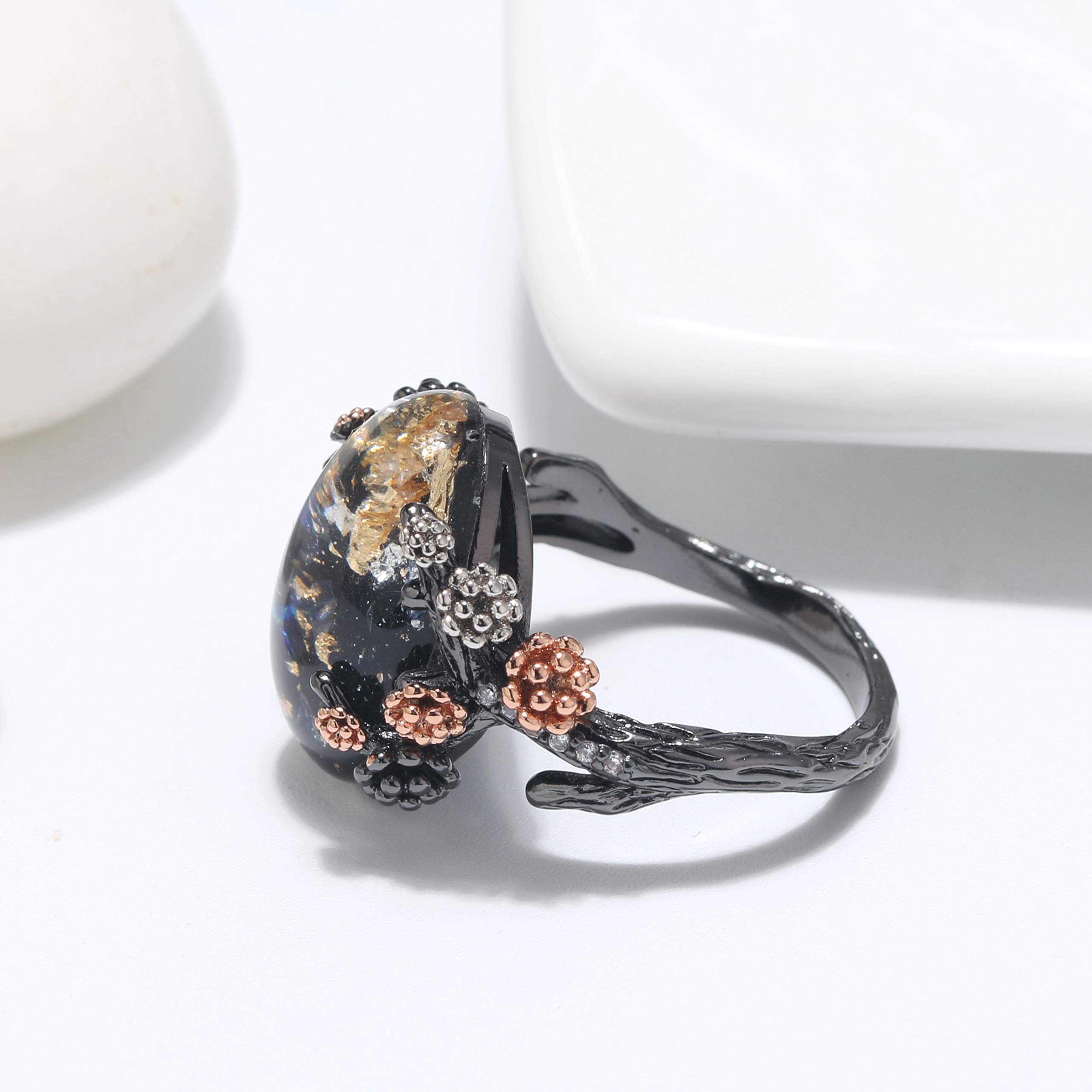 Ginger Lyne Collection Henrietta Simulated Fire Opal Ring - Sterling Silver Tree Branch Setting - Elven Fairy Flower Design for Engagement Statement Womens Promise Rings