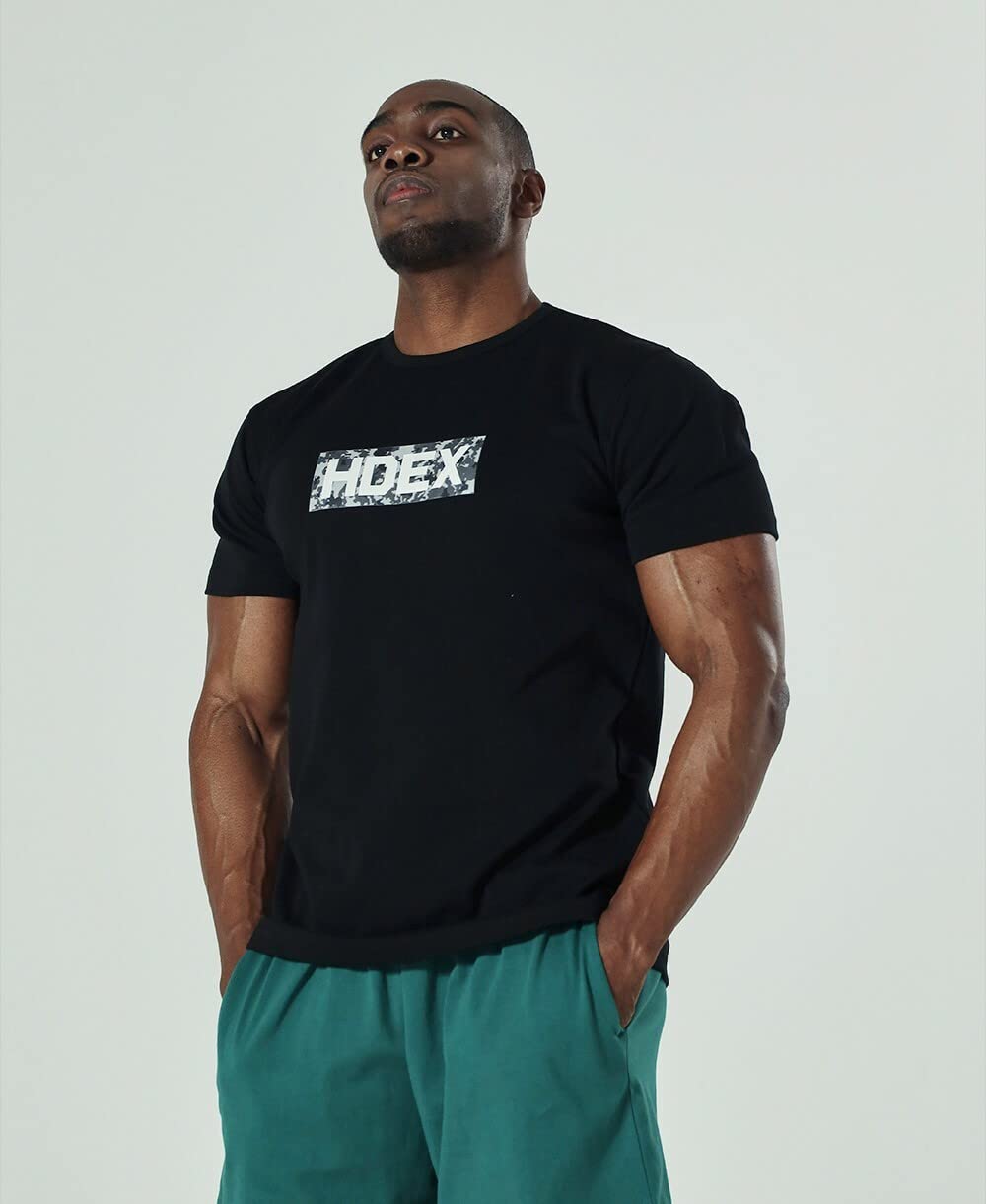 HDEX Men's Camouflage Printing Muscle Fit Short Sleeve Workout Gym Muscle T-Shirt (Black/White)