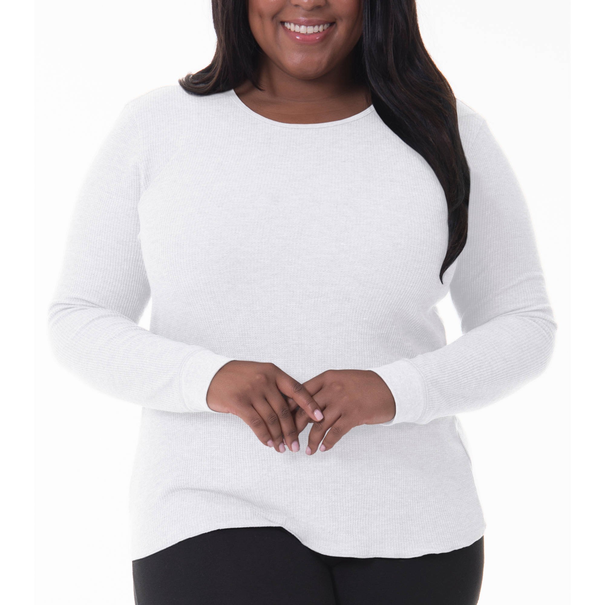 Fruit of the Loom Women's Plus Size Fit for Me Waffle Thermal Crew Top, Black Soot, 4X