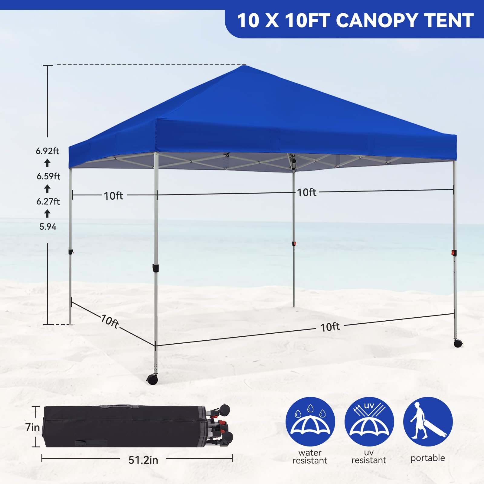 Gardesol 6'x4' E-Z Pop Up Outdoor Portable Canopy Tent with Carry Bag and White Frame, UV-Protected - White