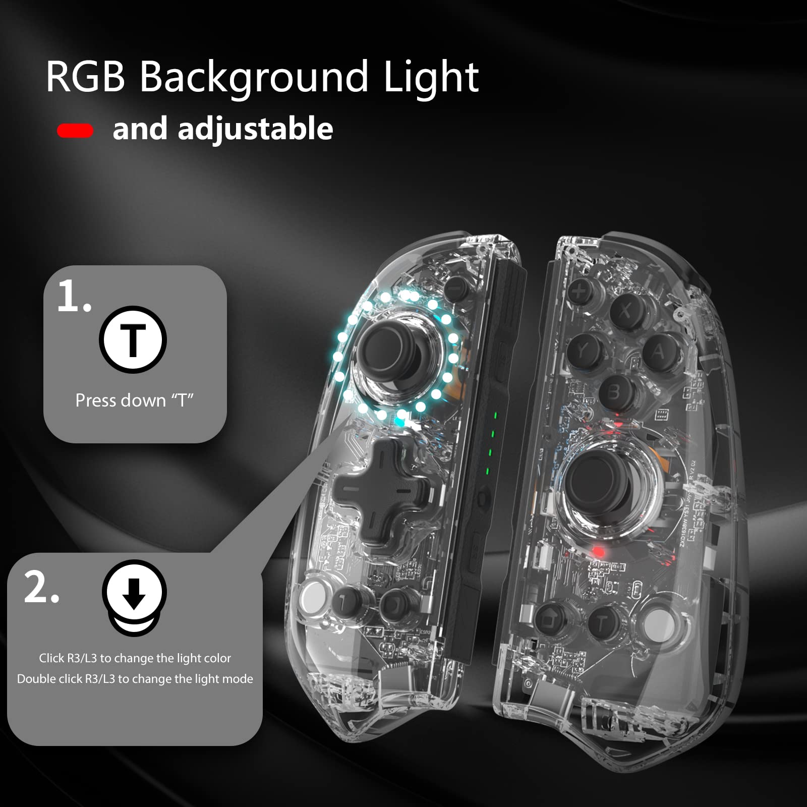 IINE Wireless Controller for Nintendo Switch/Switch OLED Replacement for Switch L/R Joypad with Turbo/Dual Vibration/Motion Control/Wake-up/RGB Backlight Functions