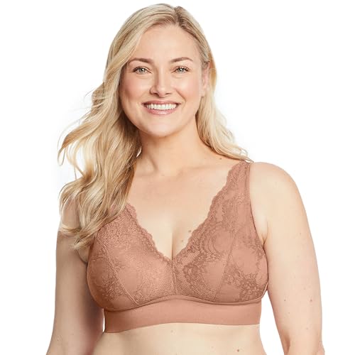 Full Figure Plus Size Bramour Lexington Lace Plunge Bralette Wirefree #7013 Cappuccino