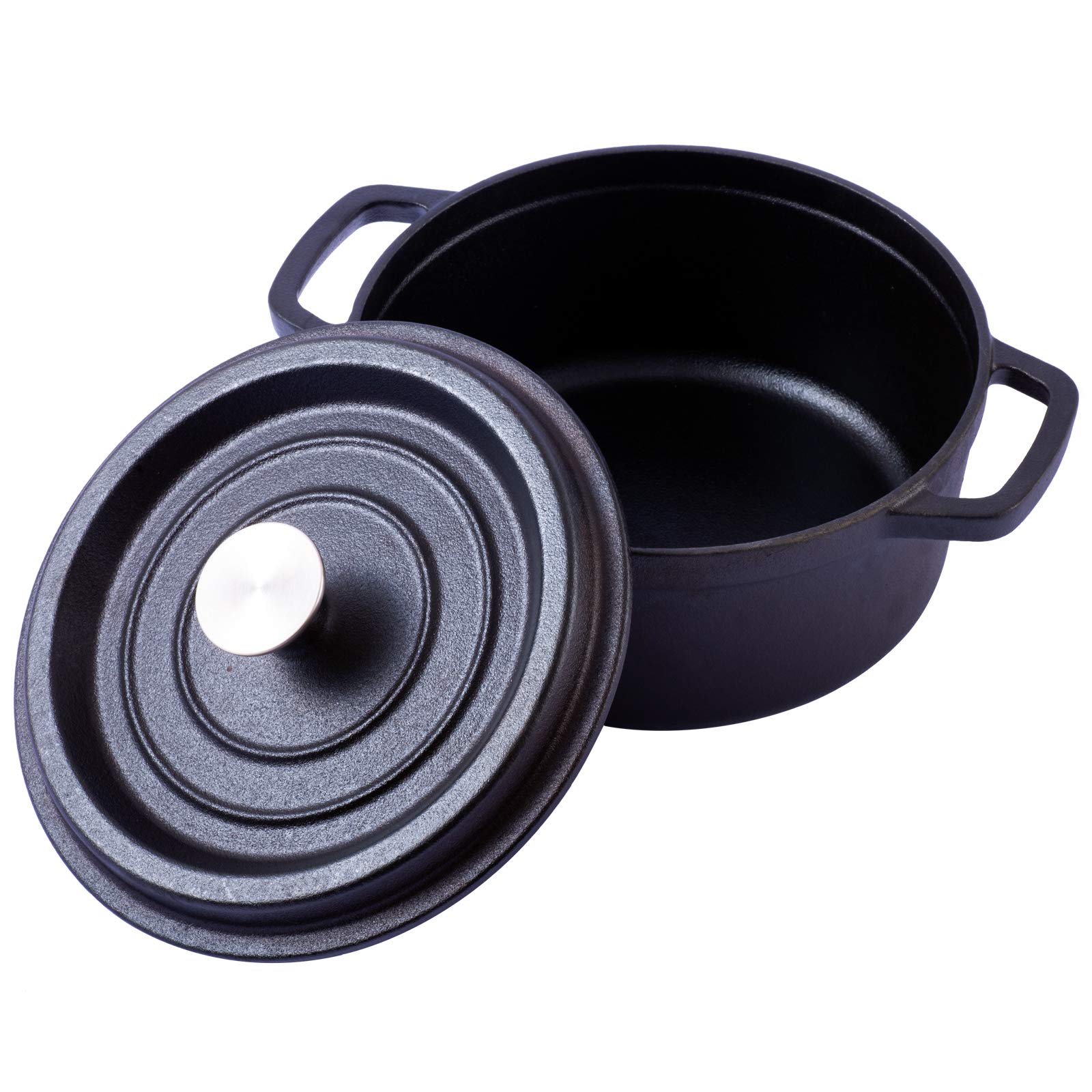 HOOEMD 3.5-Quart Nonstick Cast Iron Dutch Oven Pot with Lid, 8″ wide Small Cocotte for 2-3 People Bread Baking Use on Gas Electric Oven - Black