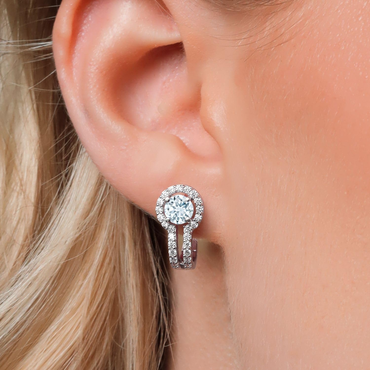 Gem Stone King 925 Sterling Silver Gemstone Birthstone and and White Created Sapphire Earrings | 5MM Round French Clip Clasp Hook Earring For Women