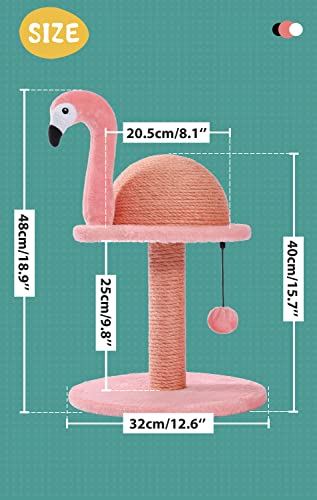 PETEPELA Cat Scratching Post, Flamingos Natural Sisal Cat Scratcher with Interactive Toy Ball and Extra Replacement Sisal Scrathing Pole for Kittens and Small Cats Pink