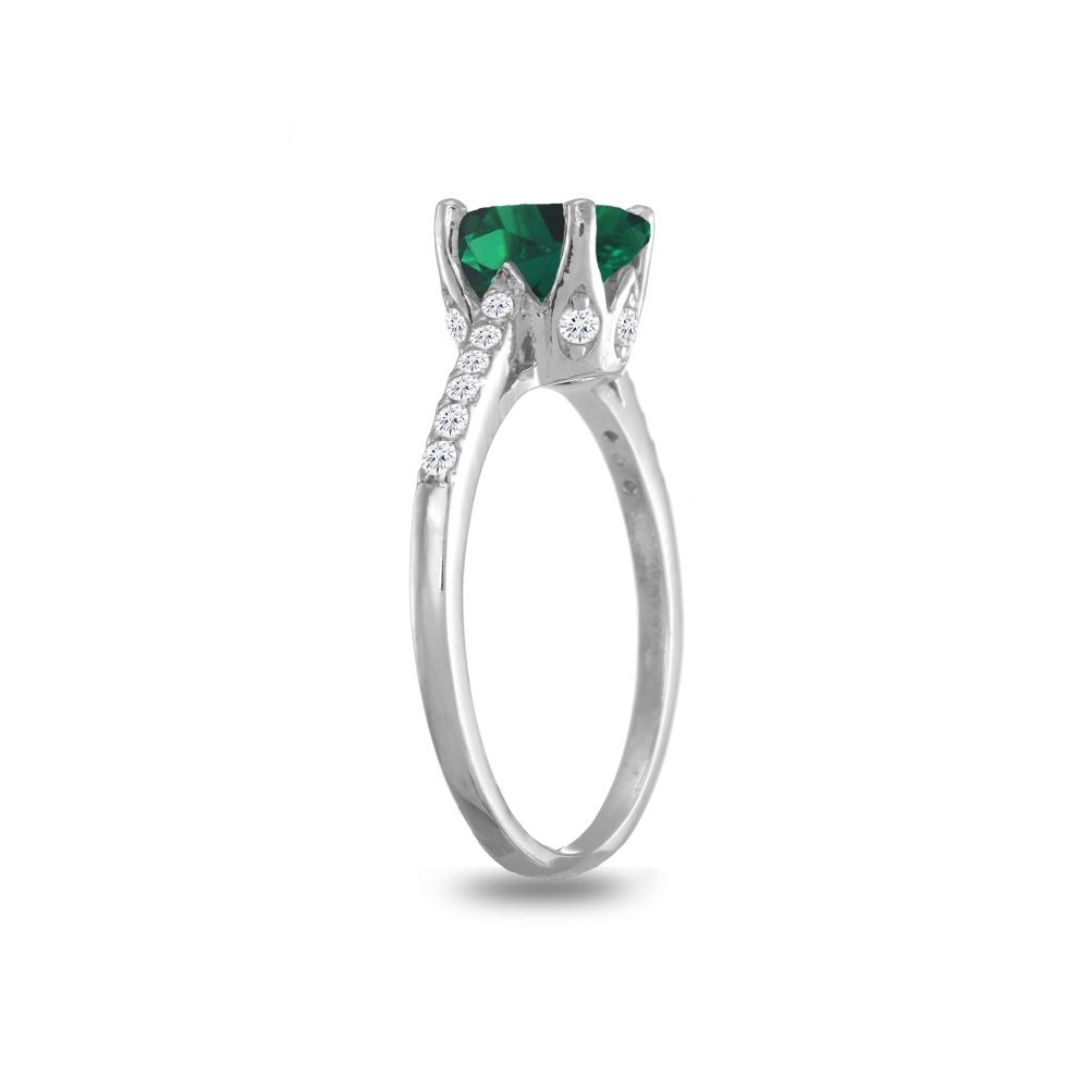 GemStar USA Sterling Silver Simulated Emerald and White Topaz Oval Crown Ring, Size 5