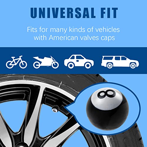 QILISEN Car Tire Valve Caps 4 Pack, Valve Stem Covers with Pool 8 Ball Design, Universal Tire Caps Suitable for Cars, Trucks, SUVs
