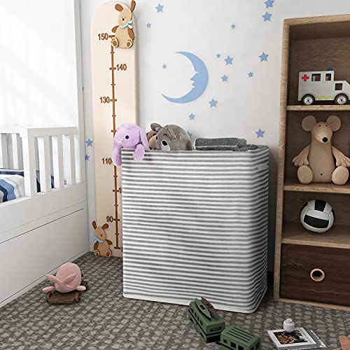 WOWLIVE 115L Freestanding Laundry Hamper Divided Collapsible Large Laundry Basket 2 Removeable Liner Bags Dirty Clothes Hamper with Extended Handles Easy to Carry (Striped Grey)