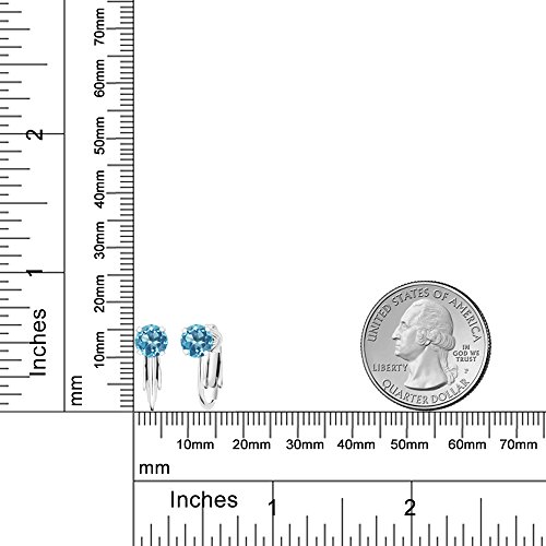 Gem Stone King 925 Sterling Silver Swiss Blue Topaz Clip On Earrings For Women (2.00 Cttw, Gemstone Birthstone, Round 6MM)