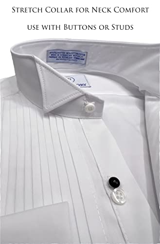 Sir Gregory Men's Fitted Tuxedo Shirt with Wing Collar French Cuffs and 1/4 Inch Pleat White Size S, 14-14.5 Neck 32/33 Sleeve