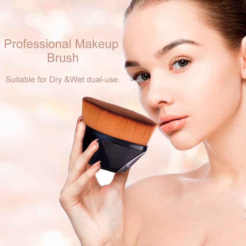 Foundation Makeup Brush Flat Top Kabuki Petal-shaped Face Blush Liquid Powder Foundation Brush for Blending Liquid, Cream or Flawless Powder Cosmetics with Protective Case (Golden)