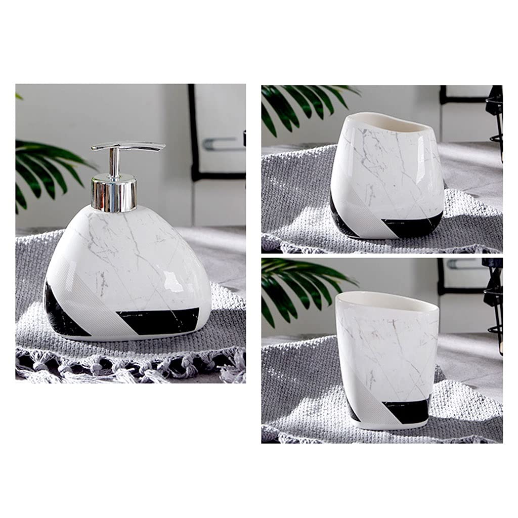 GRFIT Soap Dispenser Nordic Marble Pattern Ceramic Bathroom Accessories Set,7-Piece Bathroom Sets Soap Dispenser Toothbrush Holder Soap Dish Tumblers Swab Box and Tray Bathroom Soap Dispenser