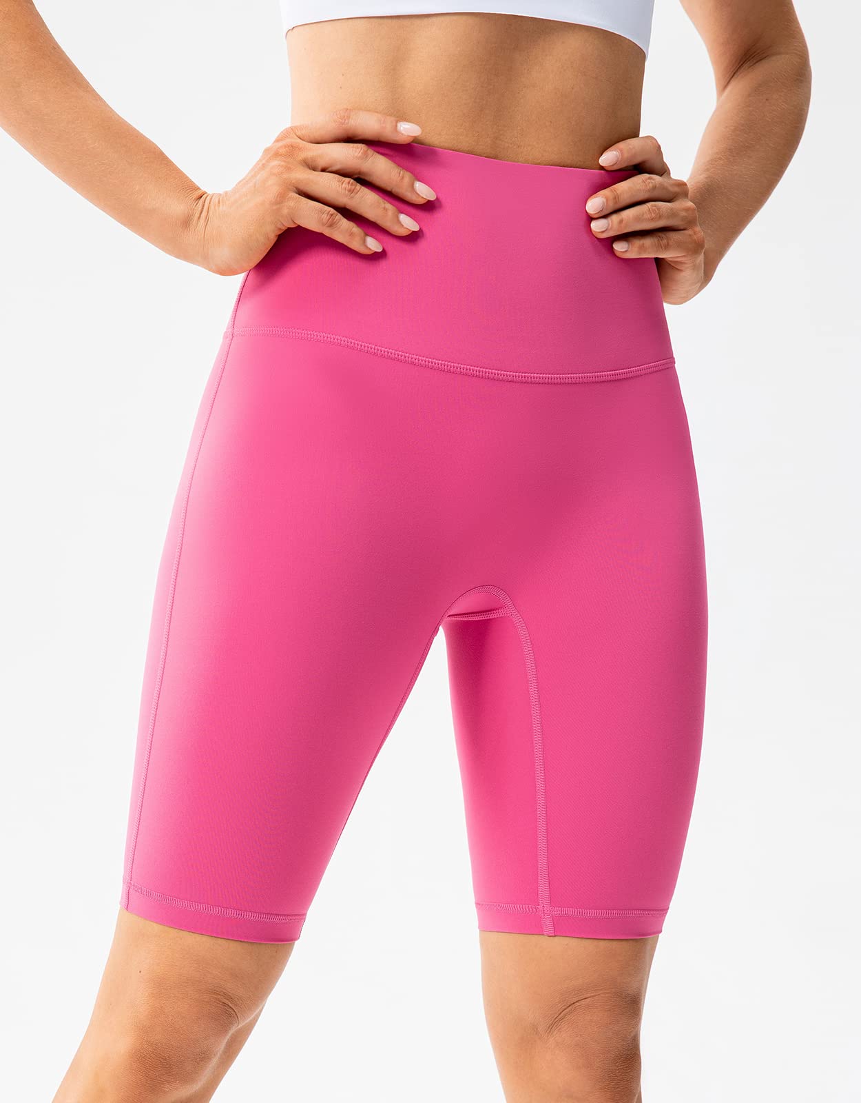 Lavento Women's High Waisted Biker Shorts 8" - No Front Seam Workout Yoga Gym Shorts (Hot Pink, 6)