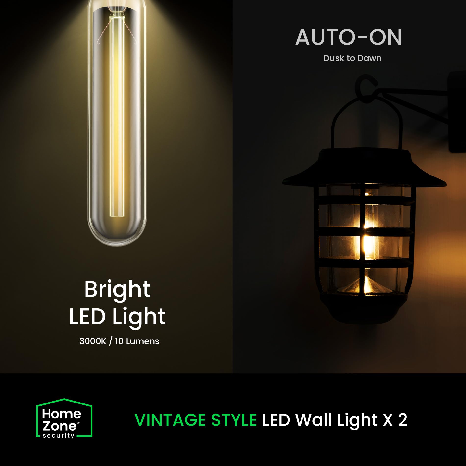 Home Zone Security 2 Packs Solar Wall Hanging Lights Outdoor 3000K Warm Up to 8 Hours Light Dawn Motion Sensor Auto, IP65 Waterproof, No Wiring Required, Aluminum and Glass Construction