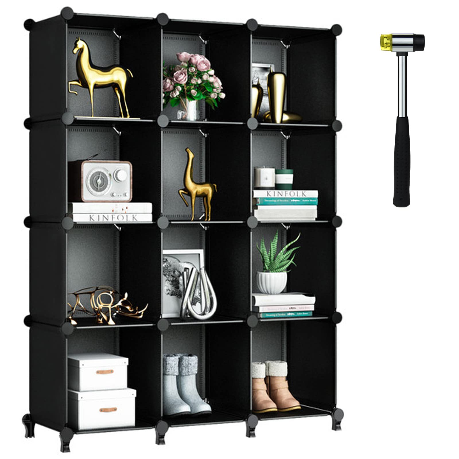 GREENSTELL Cube Storage Organizer, 9-Cube Closet Organizer, DIY Plastic Storage Cubes Organizer, Modular Storage Cabinet Book Shelf Shelving for Bedroom, Living Room, Office Black