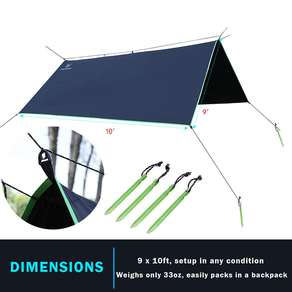 Hammock Rain Fly - Waterproof Tent Tarp Camping Backpacking Survival Shelter by Premium Lightweight Ripstop Fabric, Fast Set Up, Stakes and Ropes Included for Hiking, Travel (Rectangular section)