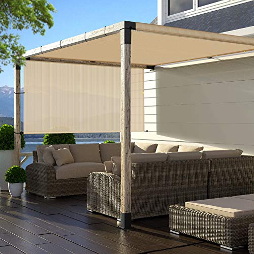 TANG Outdoor Pergola Shade Cover Canopy for Patio Deck Porch Backyard Gazebo Replacement Shade Cover with Spaced Grommets Weighted Rods 10'x16' Beige