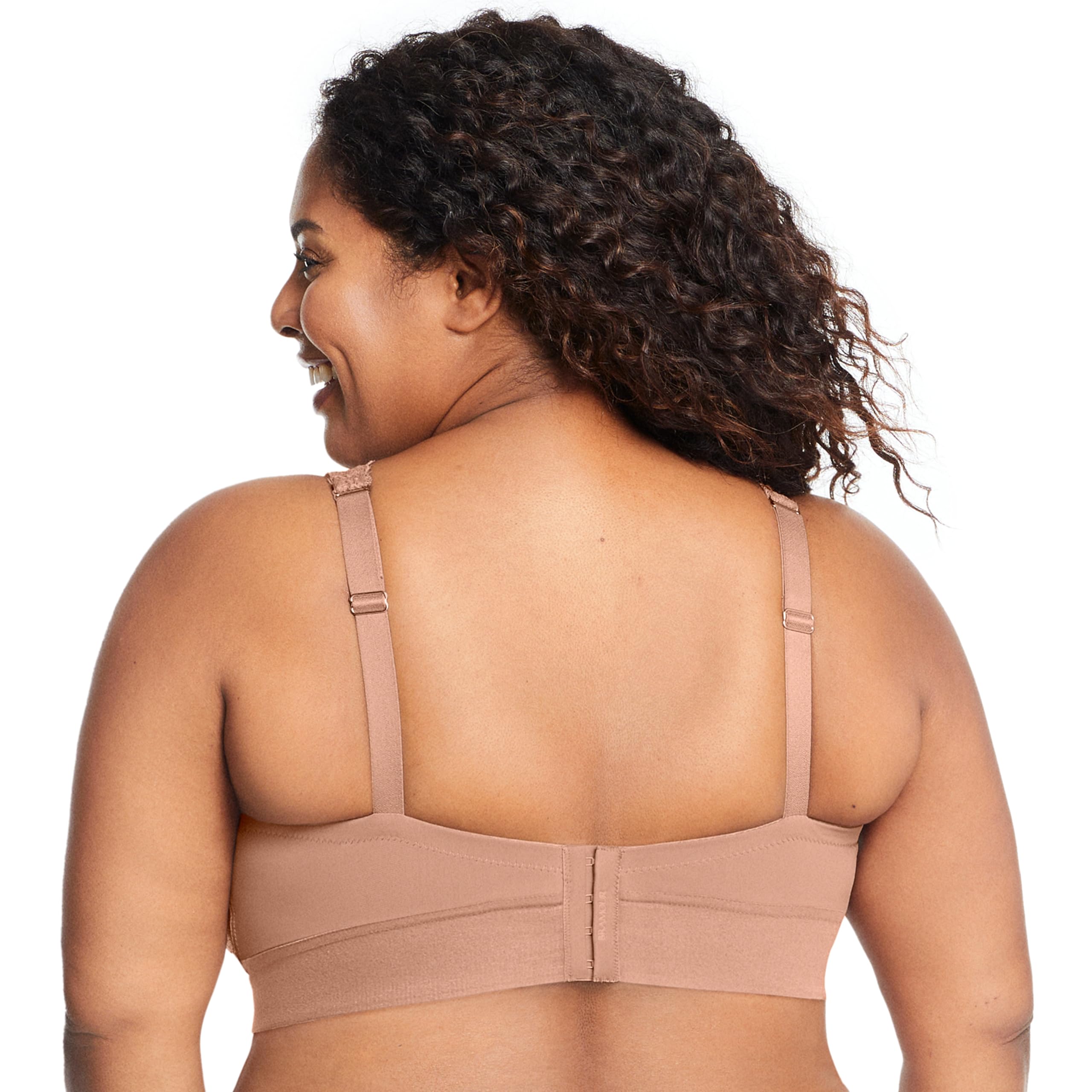 Full Figure Plus Size Bramour Lexington Lace Plunge Bralette Wirefree #7013 Cappuccino