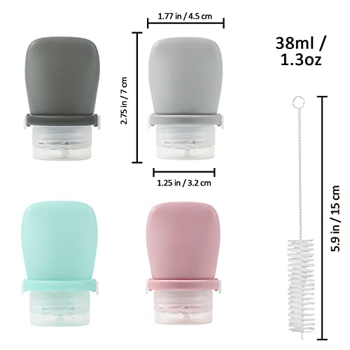 TACYKIBD 4Pcs Squeeze Salad Dressing Bottles, Leakproof Mini Sauce Condiment Bottles and Portable Dressing for Lunch with Bandage, Salad Dressing to Go Container with 2Pcs Cleaning Brush (38ml)