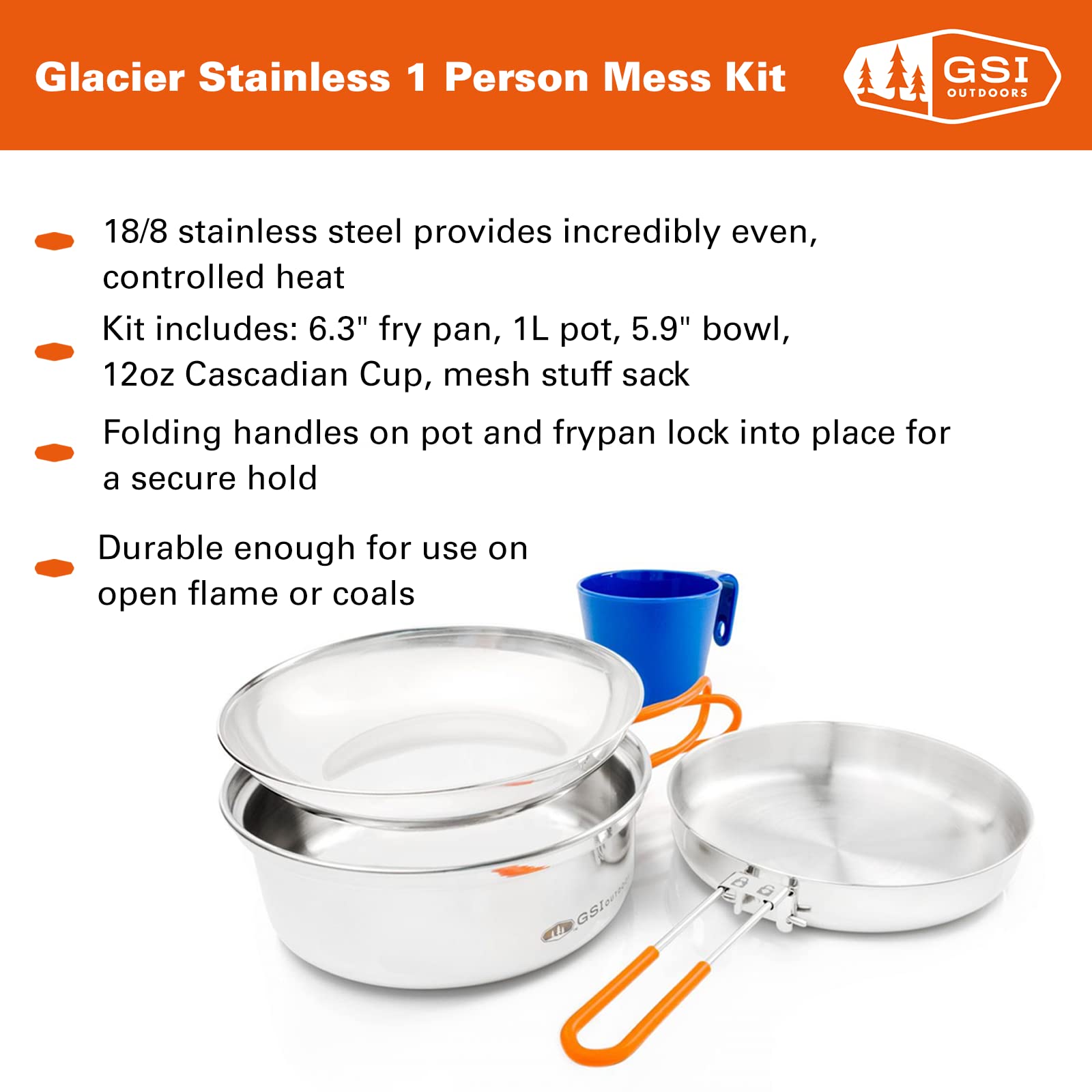 GSI Outdoors Stainless 1-Person Mess Kit for Camping and Backpacking