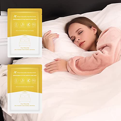OTITYAN 2 Pack Disposable Bed Sheets King Size, Disposable Fitted Sheets Travel Bedding Cover for Hotel, Disposable Travel Sheet with Quilt Cover and Pillowcase for Travel Business Trip