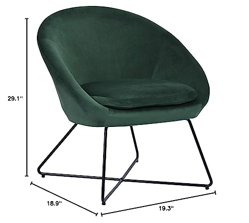 FurniutreR Mid-Century Living Room Velvet Chiar Single Sofa Comfy Upholstered Lounge Arm Leisure Accent Chair, Dark Green