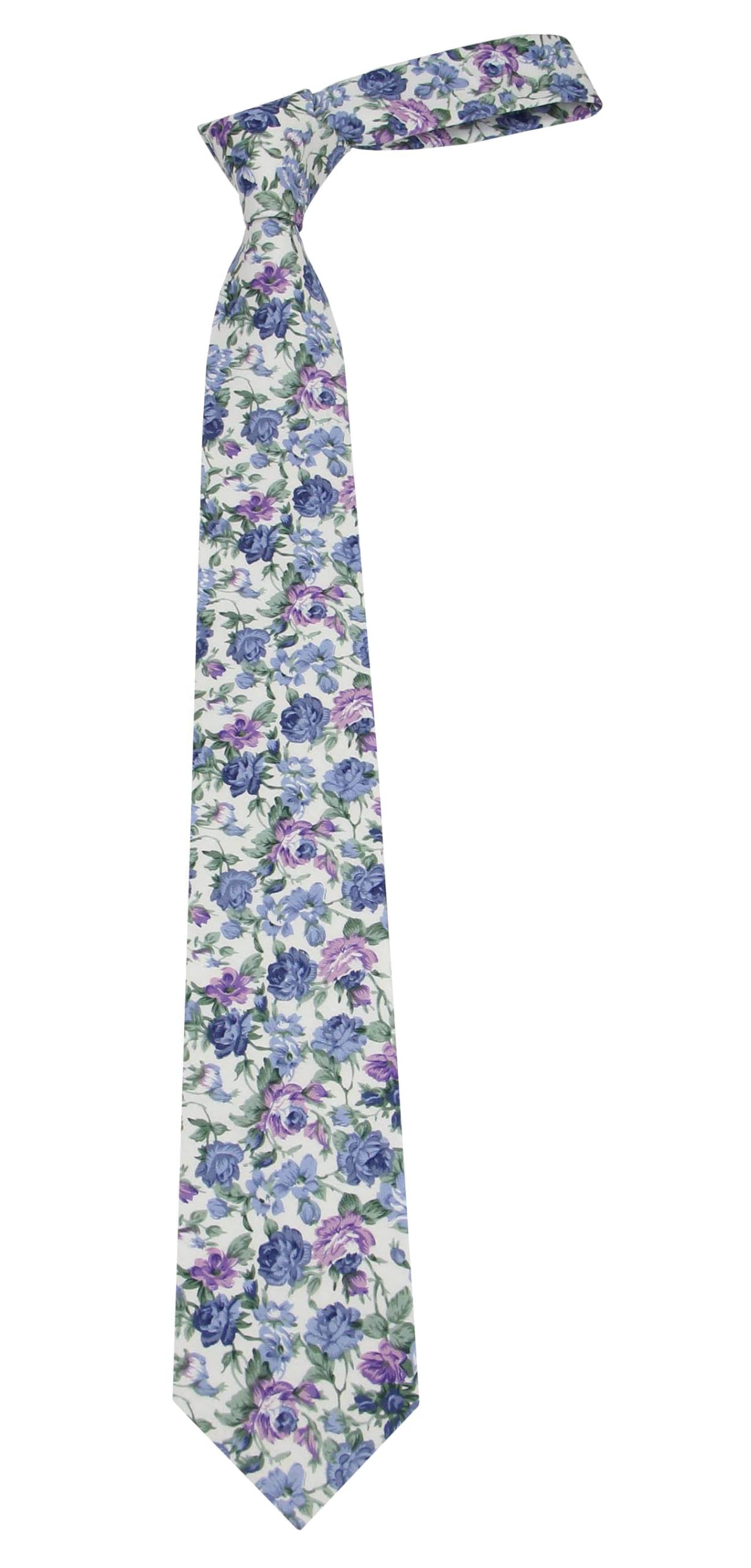 Gollate Mens Charm Floral Cotton Tie Set : Necktie with Pocket Square - Wedding - Gift Set (Dusty Blue with Turquoise and Orchid)