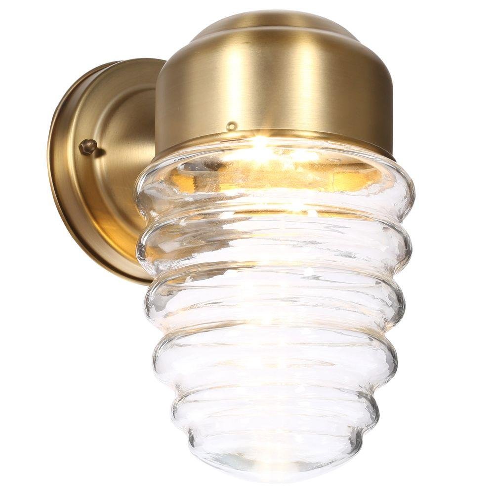 Hampton Bay Clifon Collection Wall Mounted Outdoor Antique Brass LED Powered Lantern