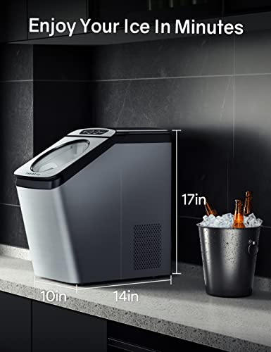 Thereye Countertop Nugget Ice Maker, Top-Loading Pebble Ice Maker Machine, 30lbs Per Day, 2 Ways Water Refill, Self-Cleaning, Stainless Steel Finish Ice Machine for Home Office Bar Party