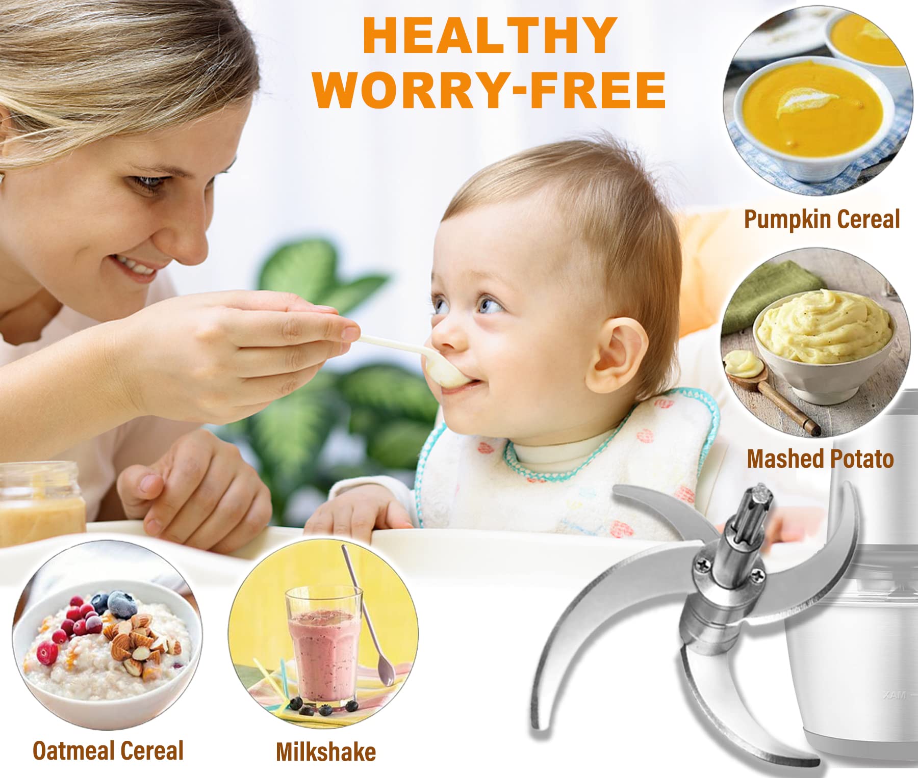 Full Stainless Steel Food Processor Blade Plastic-Free Meat Mincer Chopping Blade - 8 Cup (Need the special bottom column, mind the activity for free)