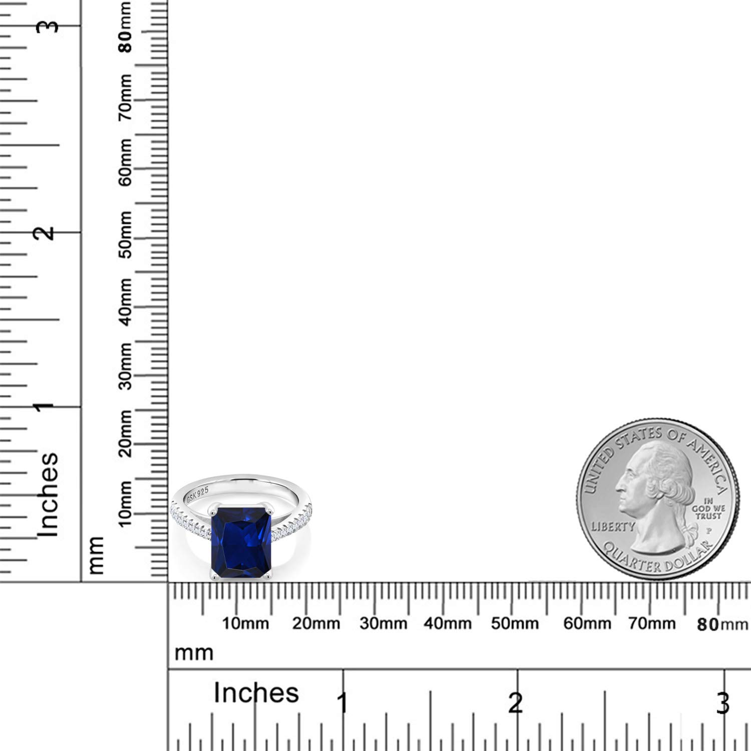 Gem Stone King 925 Sterling Silver Blue and White Created Sapphire Engagement Ring For Women (4.26 Cttw, Available in size 5, 6, 7, 8, 9)