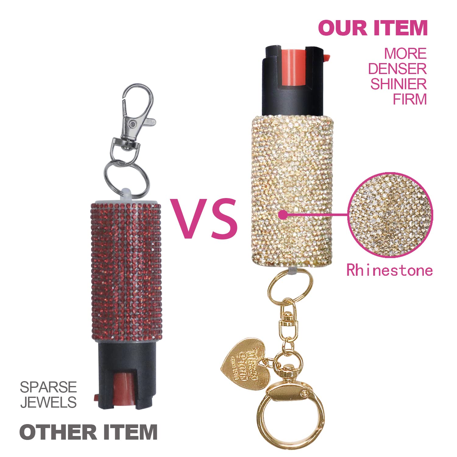 Hope Bobbie Bling-it-On Pepper Spray Keychain-Maximum Strength OC Spray for Self Defense-Fashionable Key Holder-7ft (2M) Range, Glitter Rhinestone Cute Pepper Spray for Women (Gold)