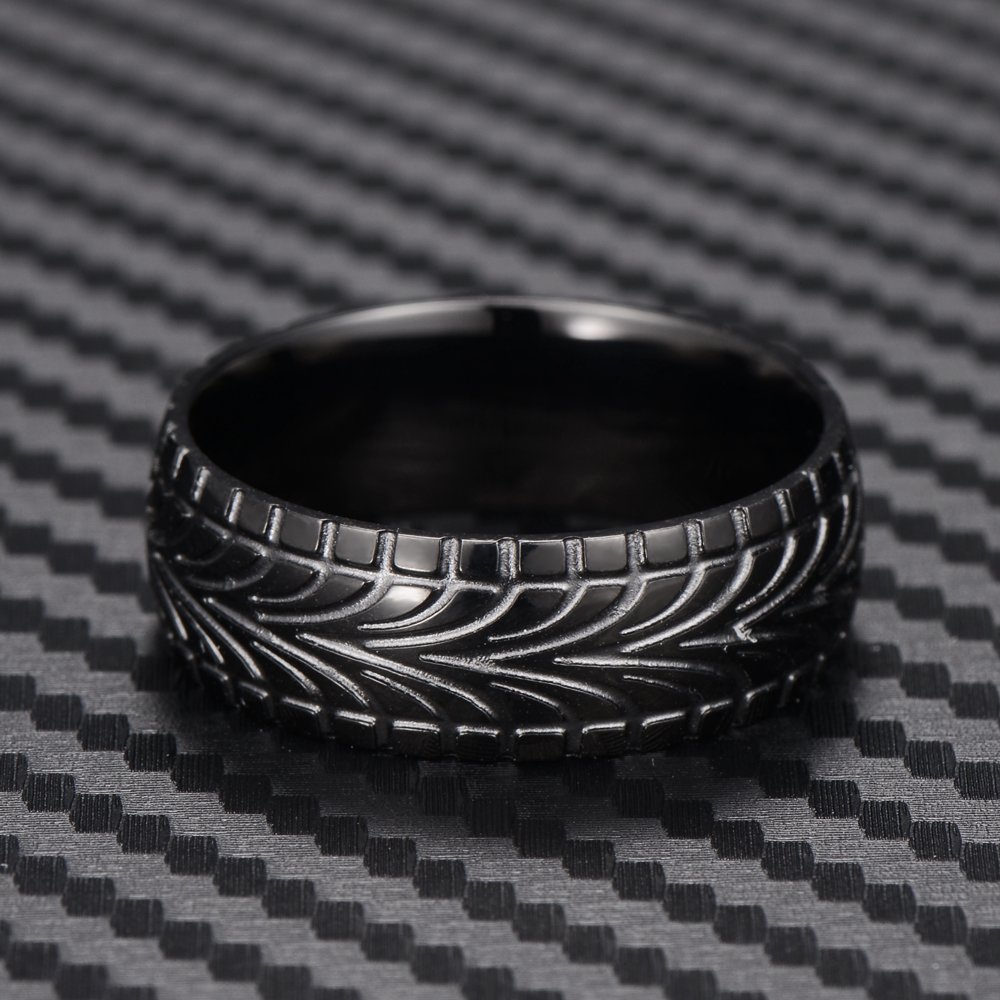iMetalwerks Awesome Black Ion Plated Stainless Steel Ring with Cool Tire Tread Pattern. 8 silver CSS001 0