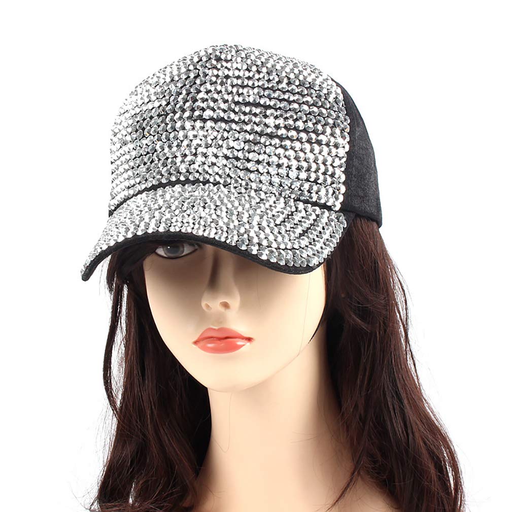 Gudessly Women Men Studded Rhinestone Crystals Adjustable Baseball Cap Plain Sparkle Bling Denim Sun Hat
