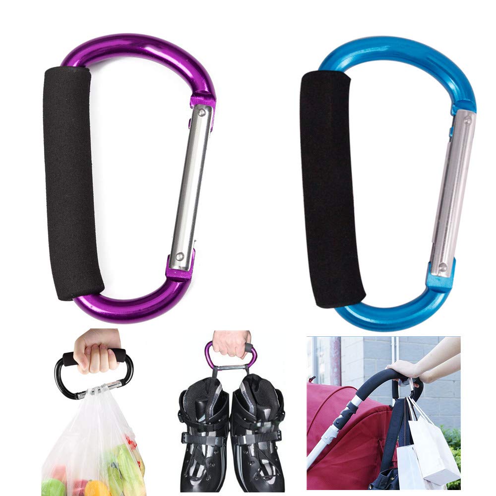 Grocery Bag Holder Handle Carrier Tool，Stroller Hook，Mommy Hook Carry Handle with Soft Foam Grip for Hanging, 2Pack