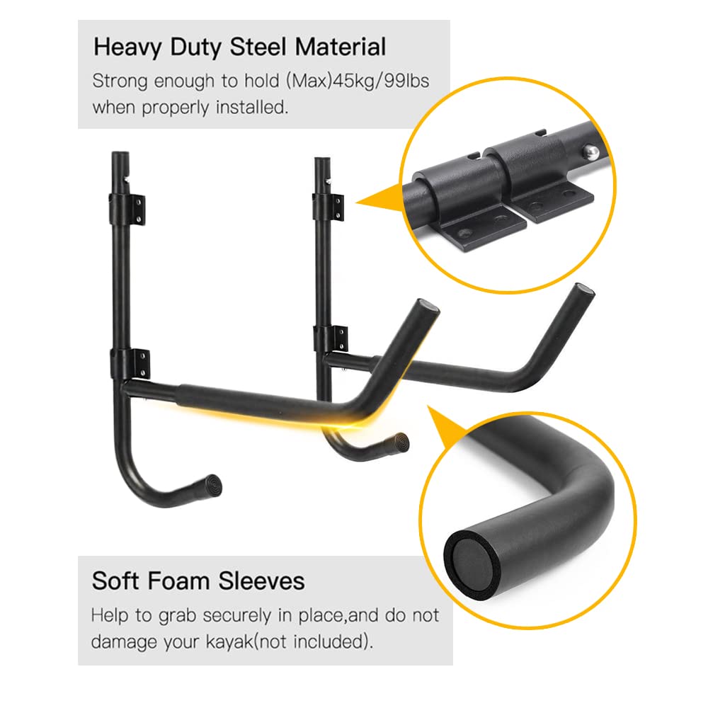 FOXCID KAYAK WALL RACK 100 Pound Heavy Duty Steel Kayak Ladder Wall Mount Folding Storage Rack