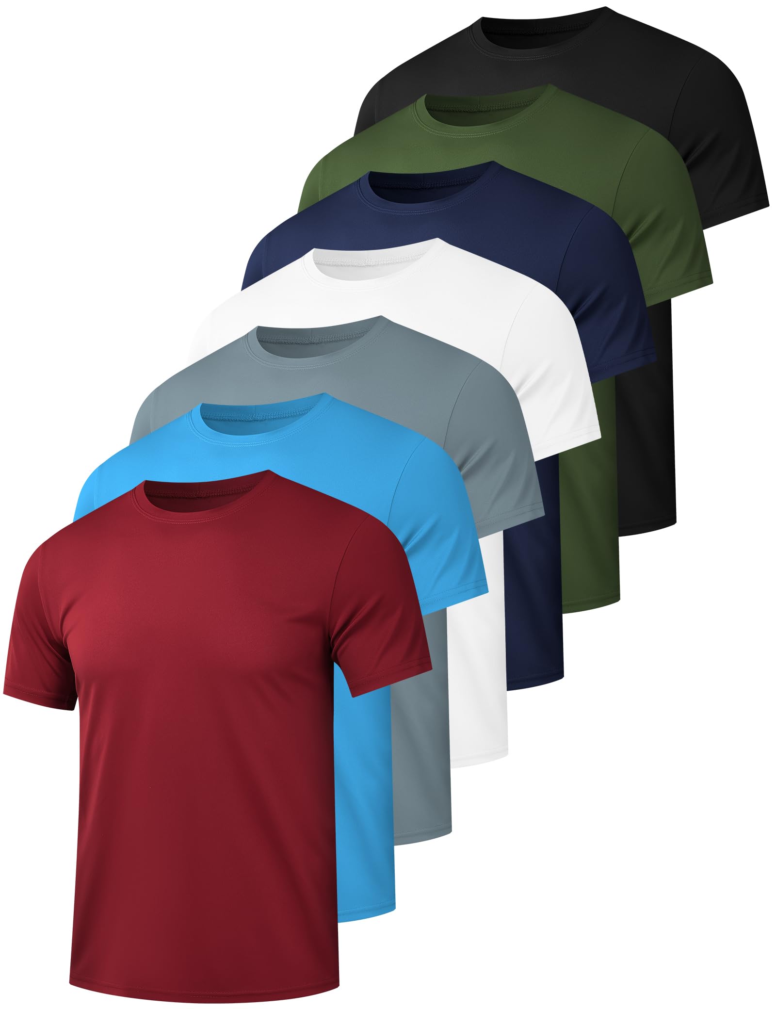 HOPLYNN 7 Pack Men's Athletic Quick Dry Moisture Wicking Short Sleeve Dry Fit T Shirts Workout Shirts 3 Black 1 White 1 Grey 1 Blue 1 Green X-Large