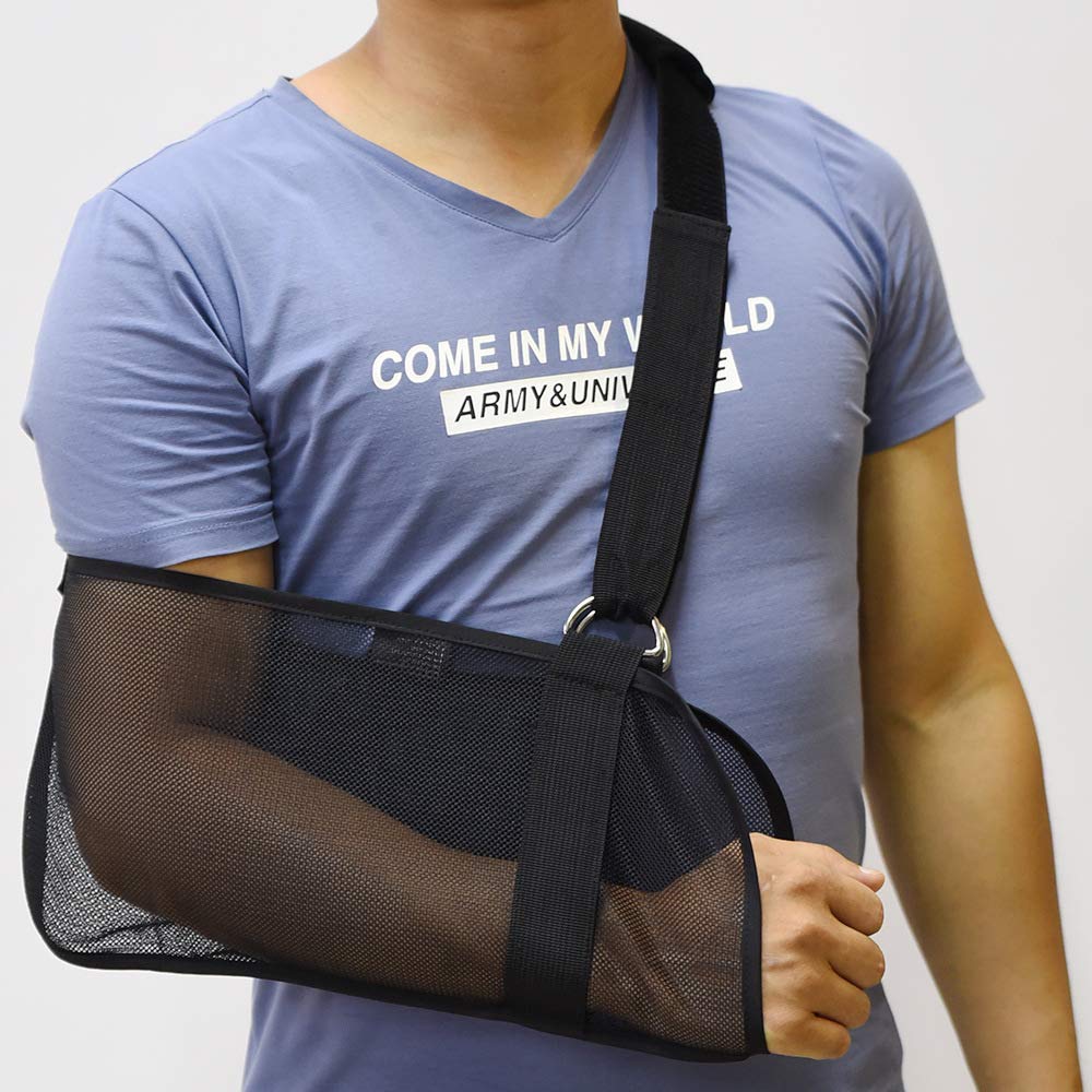 foxcoon Mesh Arm Sling for Women Men,Dislocated Shoulder Slings Immobilizer Support Left/Right Wrist Collarbone Injury Elbow Sling for Medical Surgery Rotator Cuff Waterproof Shower Black.
