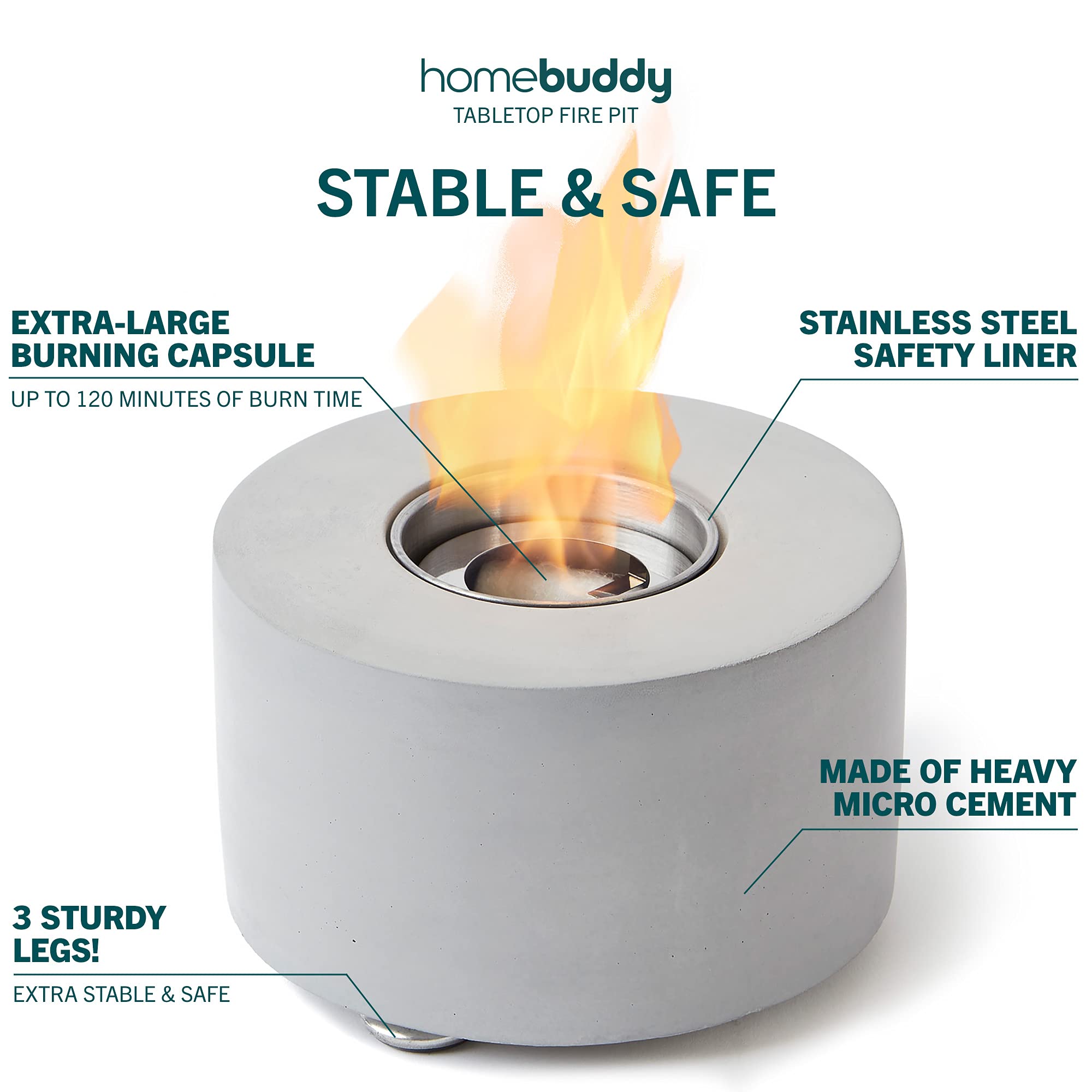 HomeBuddy Table Top Fire Pit Bowl - Tabletop Fire Pit, Long Burning Mini Fire Pit, Indoor Fireplace for Patio - Tabletop Fireplace - Fire Bowl with 50pcs. Marshmallow Sticks and Extinguisher Gray