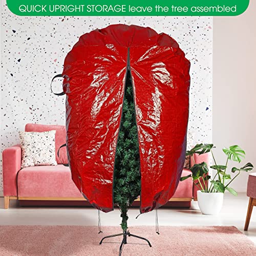 ProPik Upright Christmas Tree Storage Bag - Fits 7.5 Ft. Xmas Tree - Heavy Duty Polyethylene, Waterproof Bag for Christmas Tree Storage - Reusable, Adjustable, Zipper Closure, Ergonomic Handles for Transportation (7.5ft, Red)
