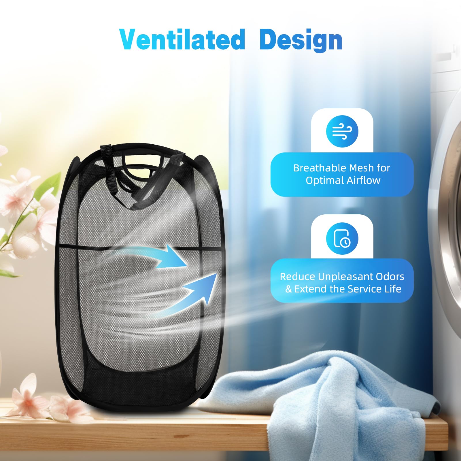 RocoReny Collapsible Laundry Mesh Basket with Pop Up Hamper & Wide Opening Mesh, Breathable, Sturdy, Foldable, and Space-Saving Design for Clothes and Storage.