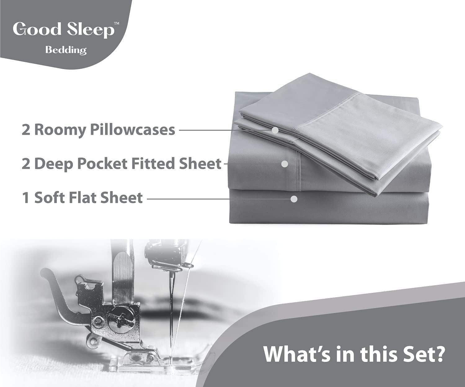 GoodSleep Company Light Gray Sheets Split-King Size - 1000 Thread Count 100 Percent Egyptian Cotton, Sateen Weave Breathable 5 Piece Set, Elasticized Deep Pocket Fits Low Profile Foam and Tall Split King: 5 Pc Sheet Set