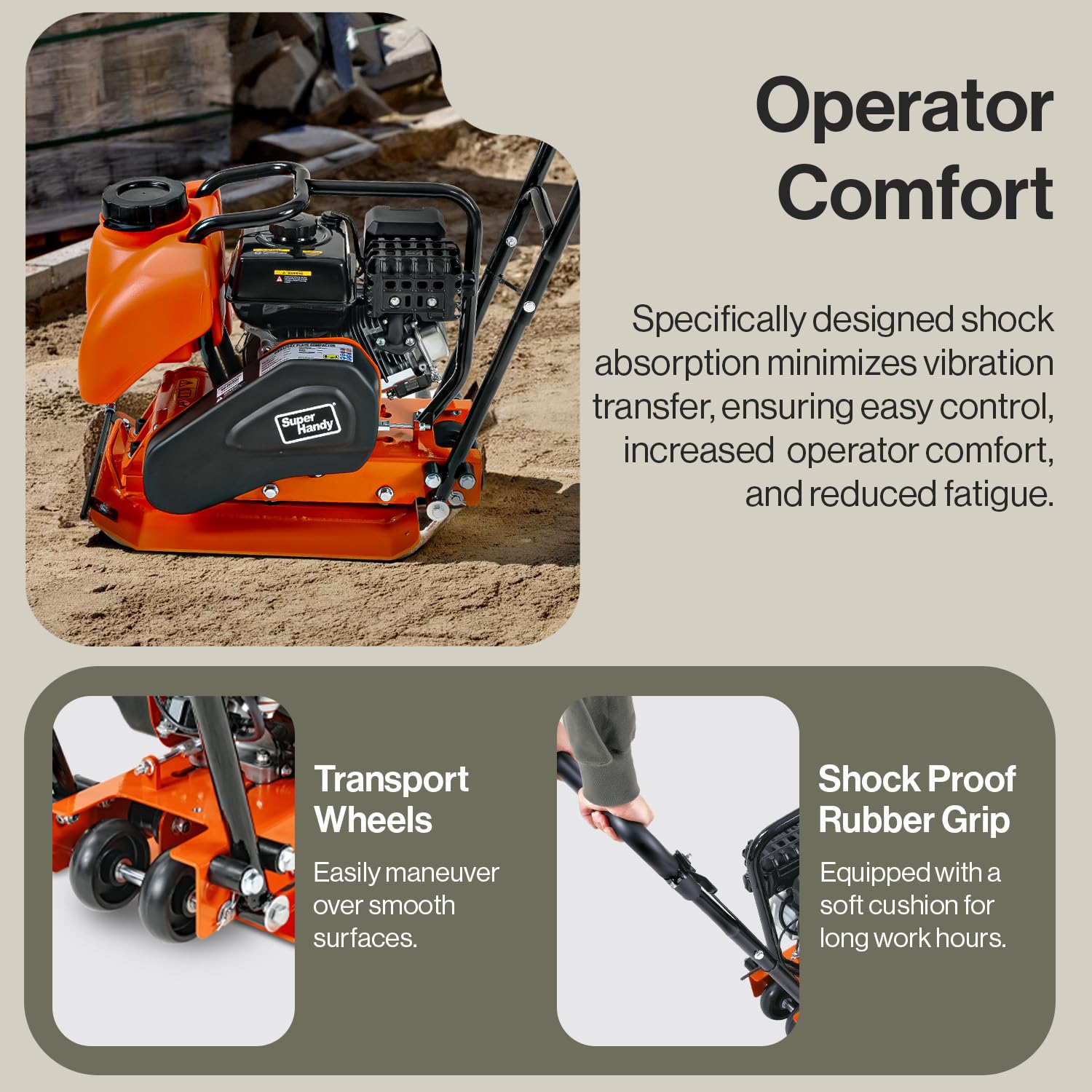 SuperHandy Plate Compactor with Water Tank - Enhanced for Dirt & Asphalt, 7HP 4-Stroke Engine, 5500VPM, 4200lbs Impact, 20x15 Inch Base