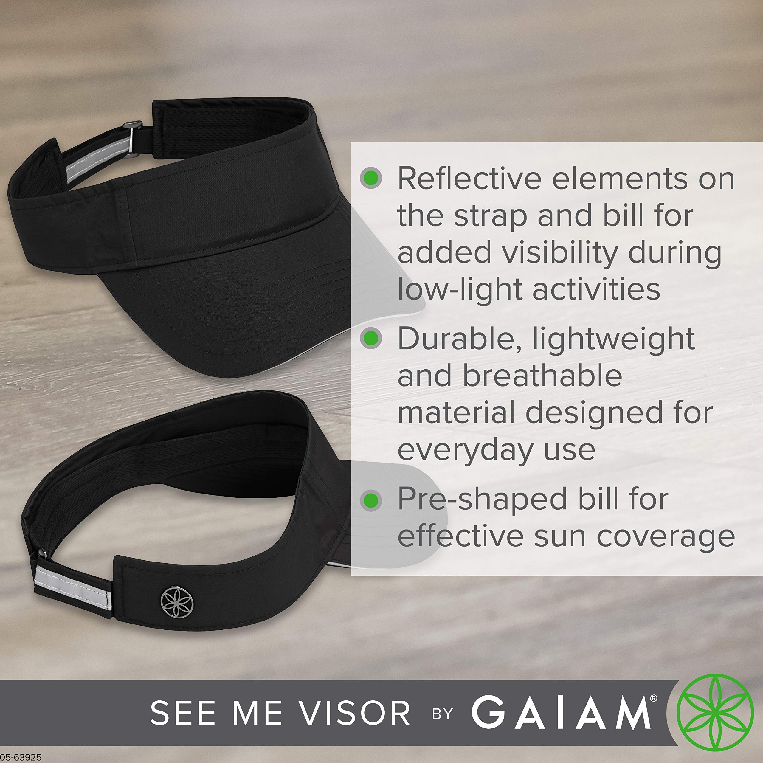 Gaiam Running Hat Visor - Visibility Strap, Dry Fit Sweat Headband, Black
