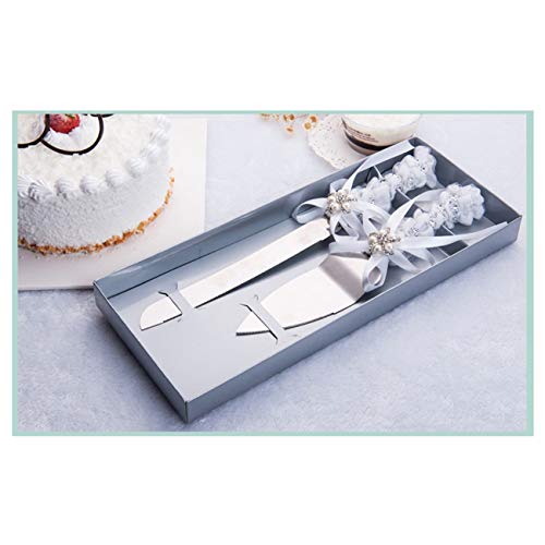 TIHOOD Set of 2 Rustic Wedding Cake Knife and Serving Set with Twine Heart Love Wood Tag Burlap Lace Wedding Cake Knife