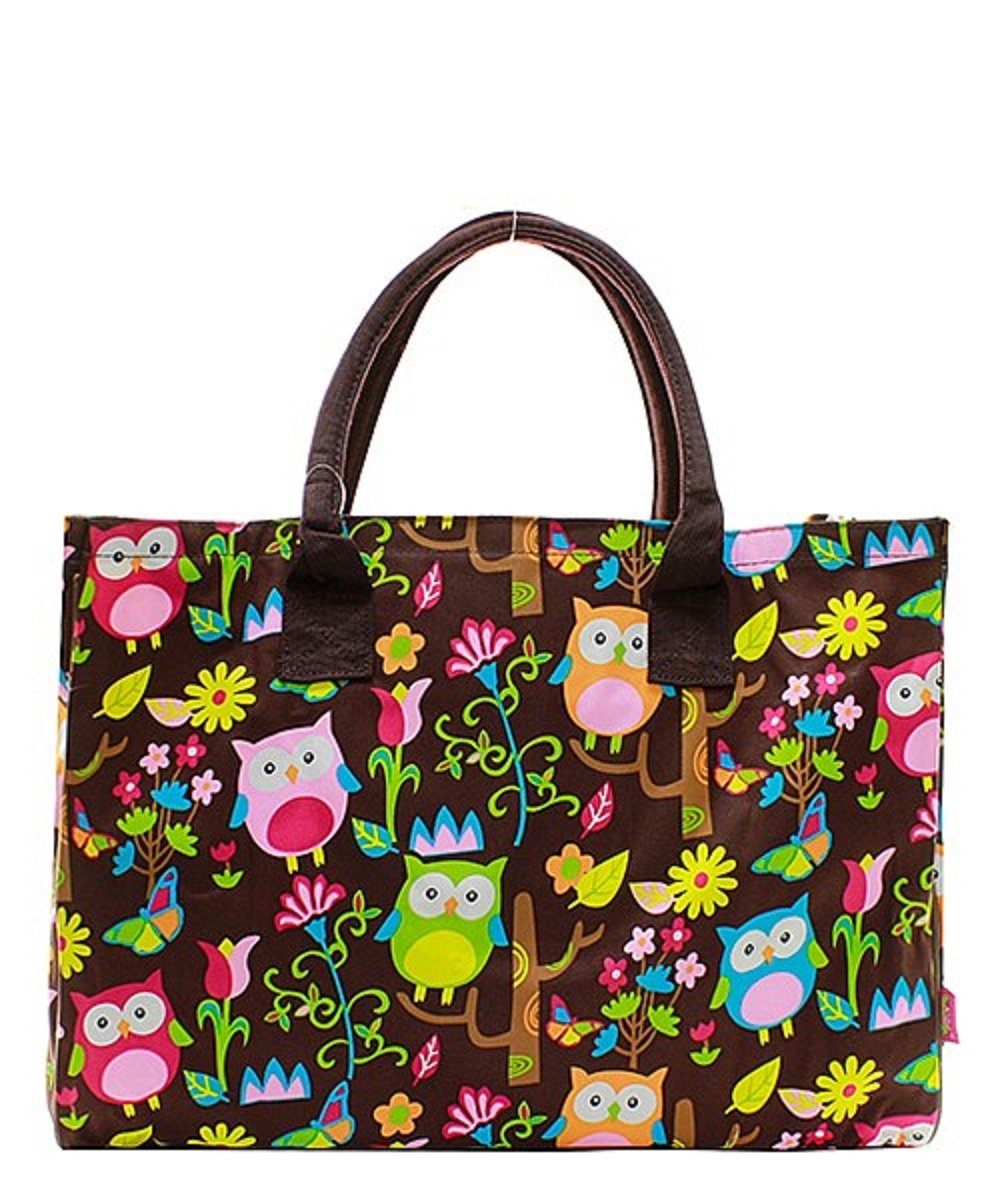 Handbag Inc Owl Flower Print Canvas Large Tote Bag